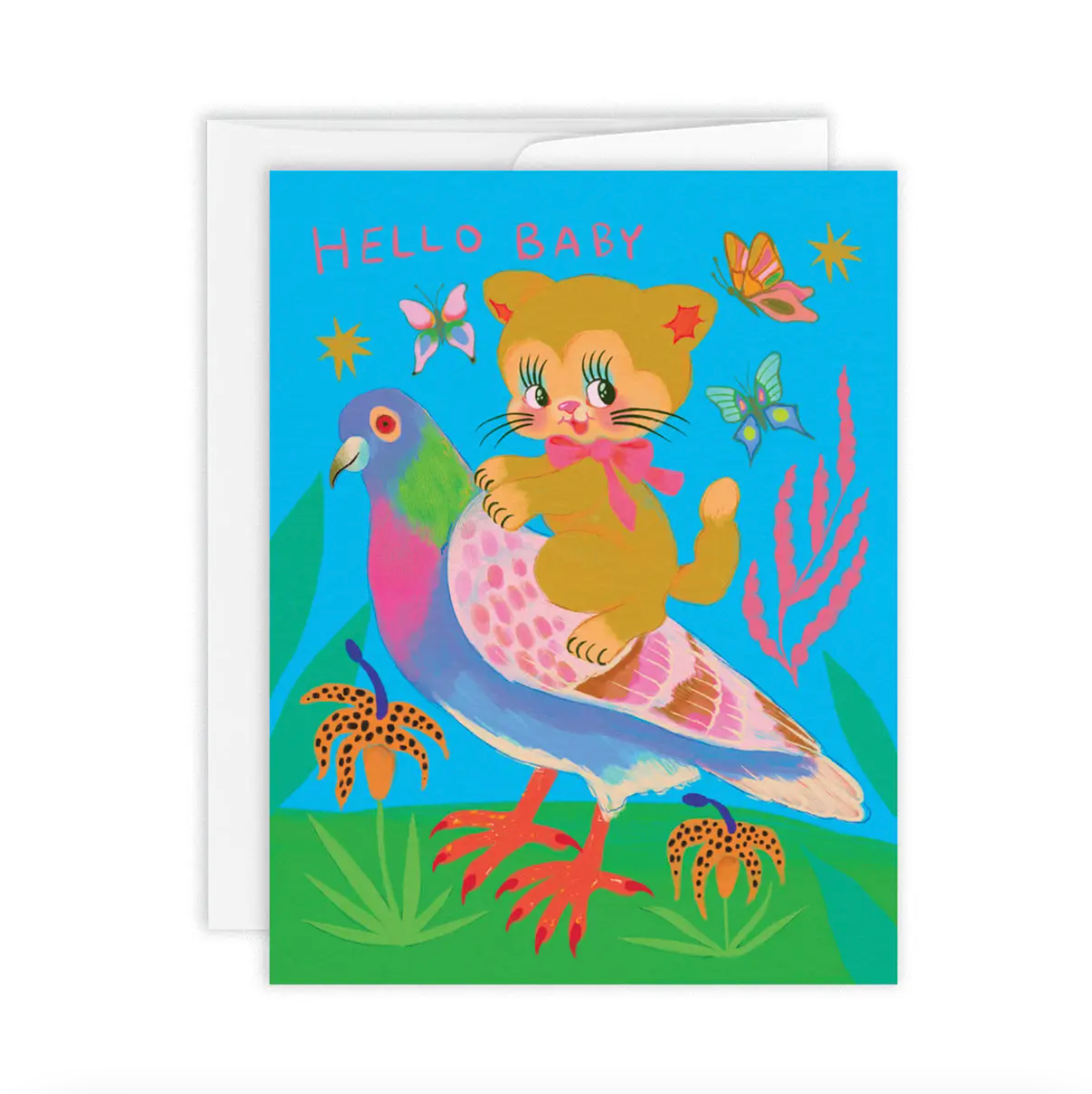 Hello Baby Pigeon Carrier Note Card | Good Omen